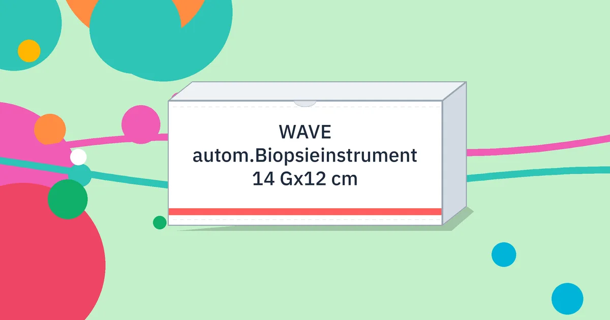 Symbolbild: Packung mit der Aufschrift WAVE autom.Biopsieinstrument 14 Gx12 cm (PZN 19529772) – Verfügbarkeit und Bezug in Apotheken in Frankfurt am Main