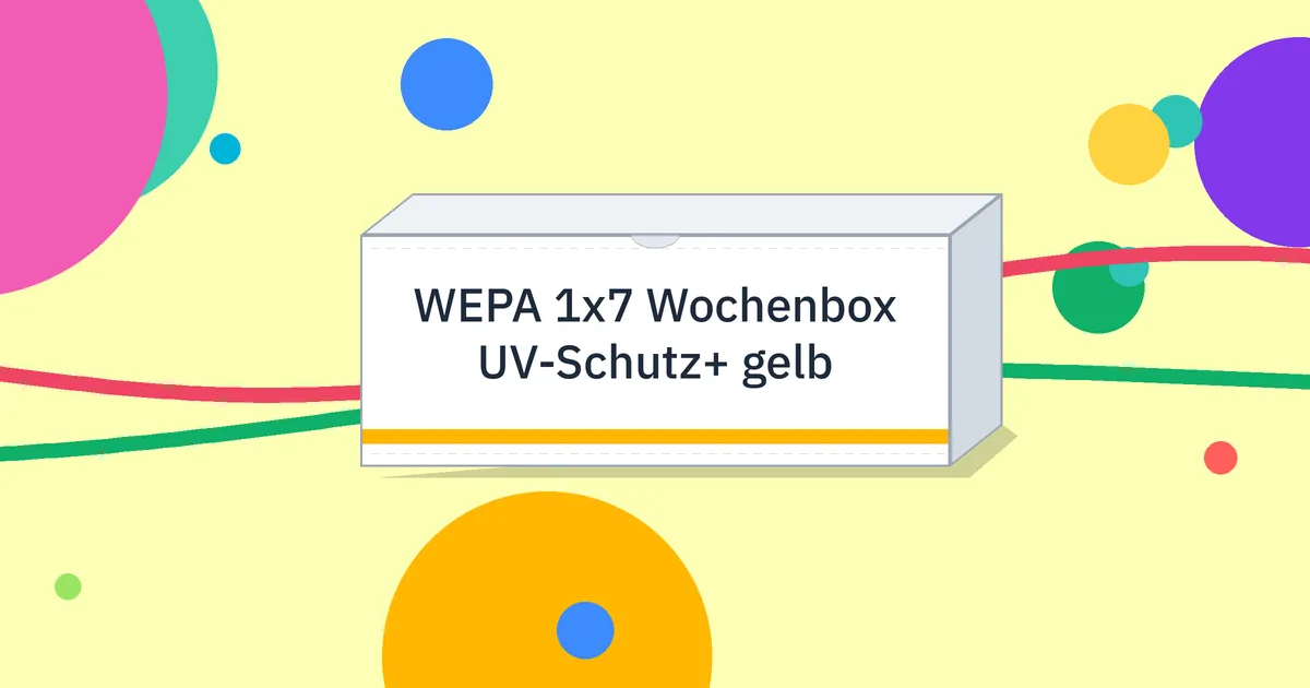 Symbolbild: Packung mit der Aufschrift WEPA 1x7 Wochenbox UV-Schutz+ gelb (PZN 18877927) – Verfügbarkeit und Bezug in Apotheken in Frankfurt am Main