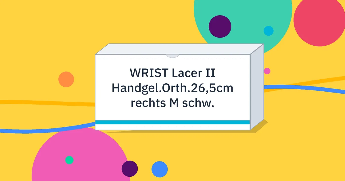 Symbolbild: Packung mit der Aufschrift WRIST Lacer II Handgel.Orth.26,5cm rechts M schw. (PZN 14048387) – Verfügbarkeit und Bezug in Apotheken in Frankfurt am Main