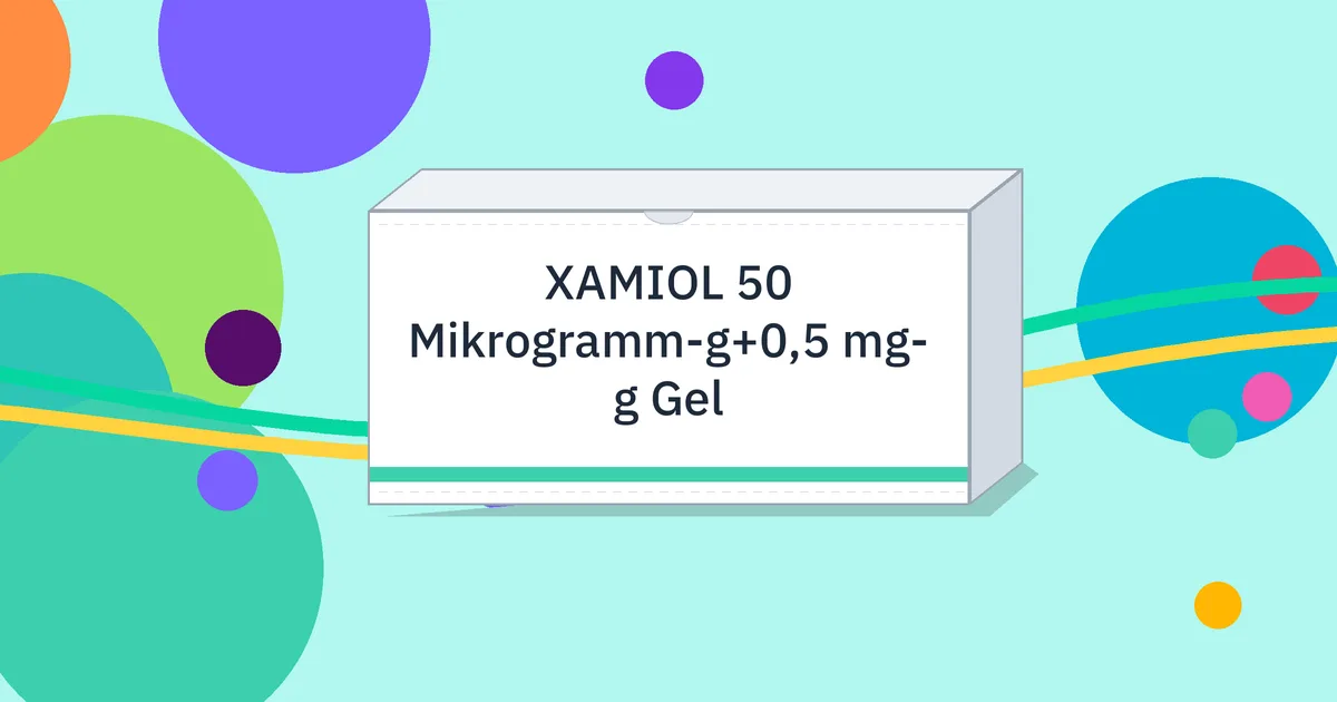 Symbolbild: Packung mit der Aufschrift XAMIOL 50 Mikrogramm-g+0,5 mg-g Gel (PZN 10281891) – Verfügbarkeit und Bezug in Apotheken in Frankfurt am Main