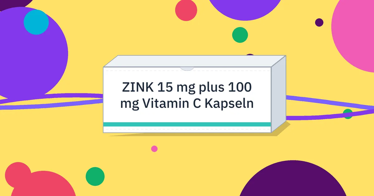 Symbolbild: Packung mit der Aufschrift ZINK 15 mg plus 100 mg Vitamin C Kapseln (PZN 15738467) – Verfügbarkeit und Bezug in Apotheken in Frankfurt am Main