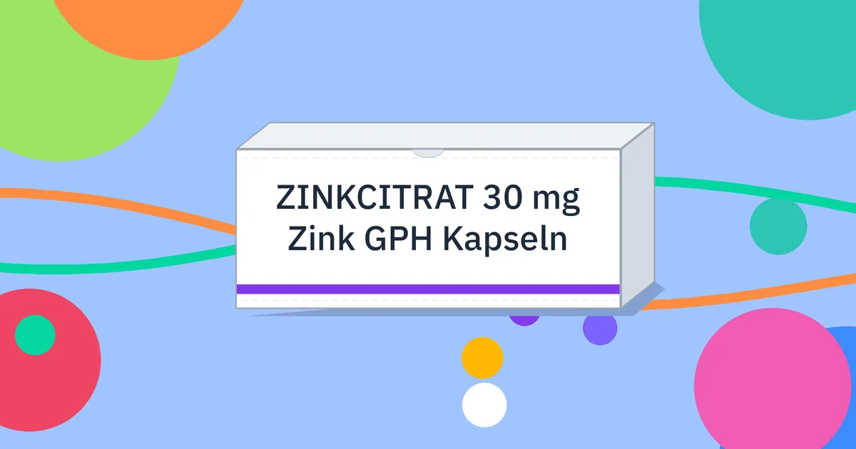 Symbolbild: Packung mit der Aufschrift ZINKCITRAT 30 mg Zink GPH Kapseln (PZN 20283974) – Verfügbarkeit und Bezug in Apotheken in Frankfurt am Main