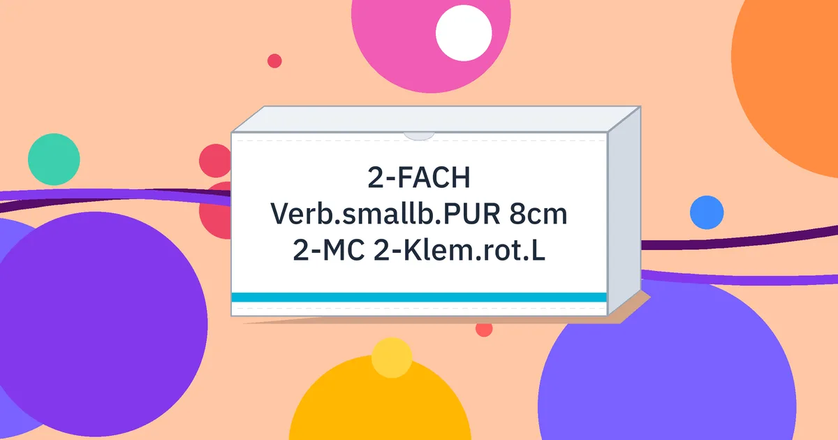 Symbolbild: Packung mit der Aufschrift 2-FACH Verb.smallb.PUR 8cm 2-MC 2-Klem.rot.L (PZN 19515480) – Verfügbarkeit und Bezug in Apotheken in Frankfurt am Main
