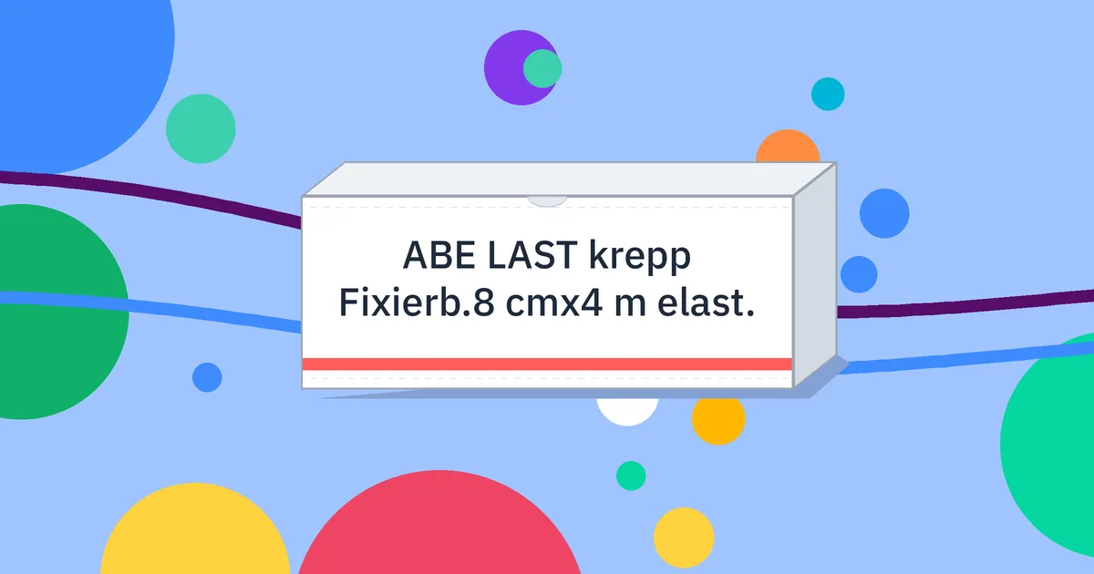 Symbolbild: Packung mit der Aufschrift ABE LAST krepp Fixierb.8 cmx4 m elast. (PZN 07198330) – Verfügbarkeit und Bezug in Apotheken in Frankfurt am Main