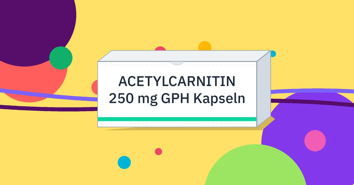 Symbolbild: Packung mit der Aufschrift ACETYLCARNITIN 250 mg GPH Kapseln (PZN 09681125) – Verfügbarkeit und Bezug in Apotheken in Frankfurt am Main