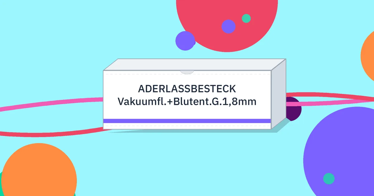 Symbolbild: Packung mit der Aufschrift ADERLASSBESTECK Vakuumfl.+Blutent.G.1,8mm (PZN 08841696) – Verfügbarkeit und Bezug in Apotheken in Frankfurt am Main