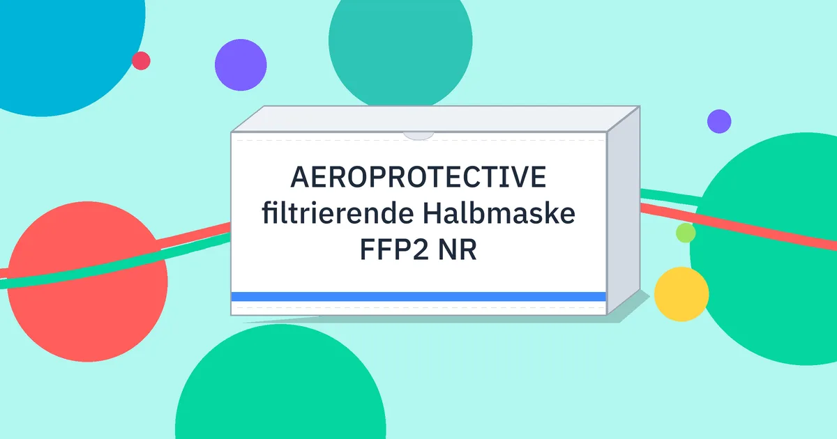 Symbolbild: Packung mit der Aufschrift AEROPROTECTIVE filtrierende Halbmaske FFP2 NR (PZN 17168376) – Verfügbarkeit und Bezug in Apotheken in Frankfurt am Main