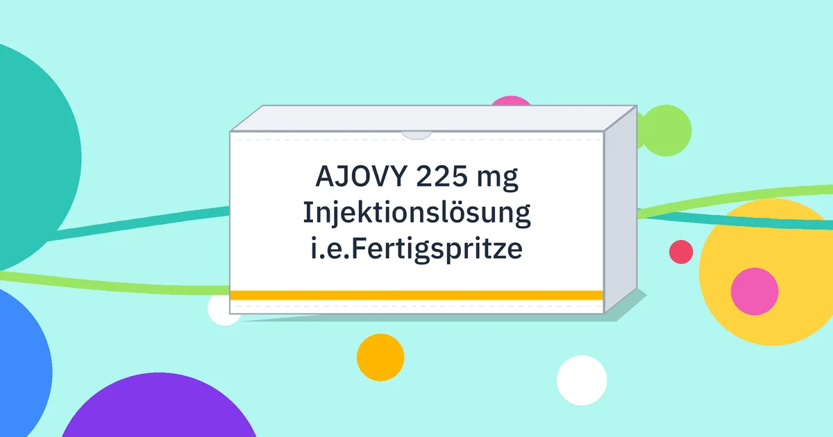 Symbolbild: Packung mit der Aufschrift AJOVY 225 mg Injektionslösung i.e.Fertigspritze (PZN 19947742) – Verfügbarkeit und Bezug in Apotheken in Frankfurt am Main