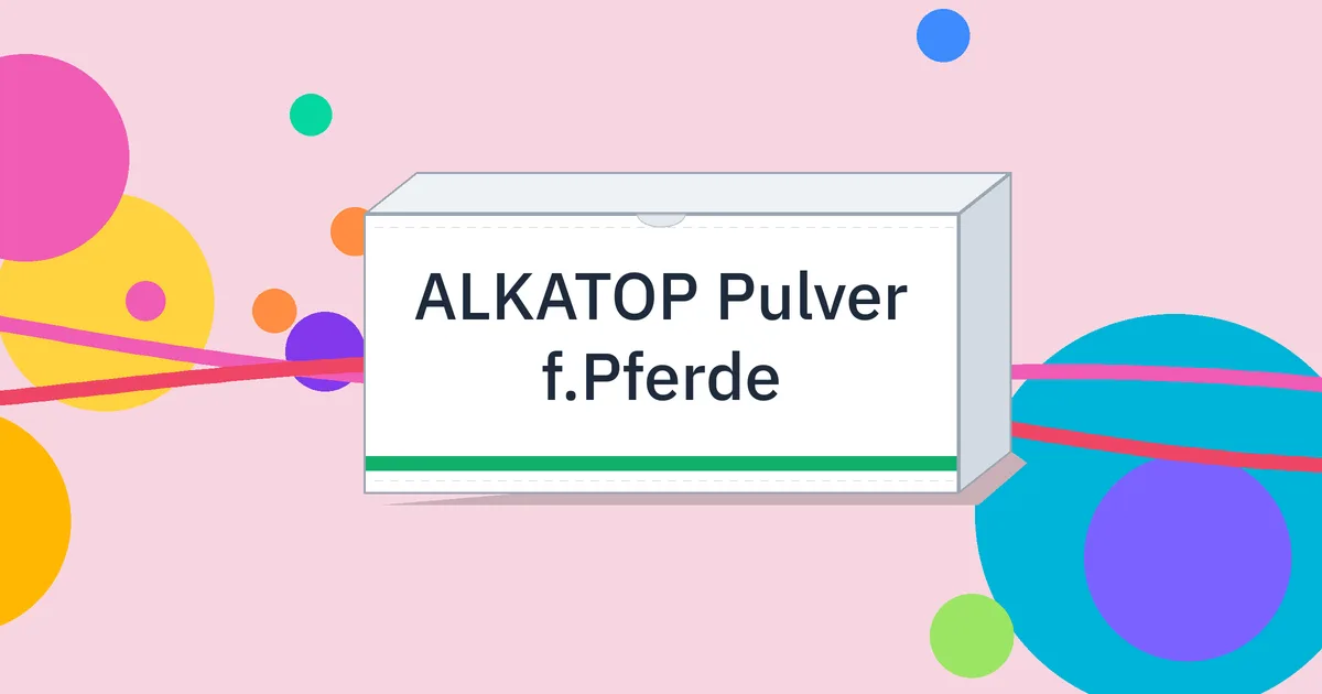 Symbolbild: Packung mit der Aufschrift ALKATOP Pulver f.Pferde (PZN 16887672) – Verfügbarkeit und Bezug in Apotheken in Frankfurt am Main