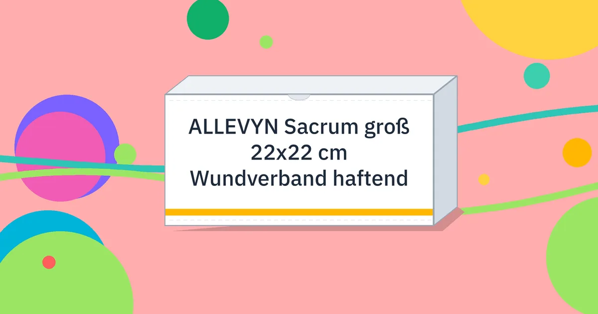 Symbolbild: Packung mit der Aufschrift ALLEVYN Sacrum groß 22x22 cm Wundverband haftend (PZN 14329689) – Verfügbarkeit und Bezug in Apotheken in Frankfurt am Main