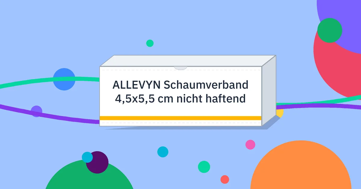 Symbolbild: Packung mit der Aufschrift ALLEVYN Schaumverband 4,5x5,5 cm nicht haftend (PZN 03726921) – Verfügbarkeit und Bezug in Apotheken in Frankfurt am Main