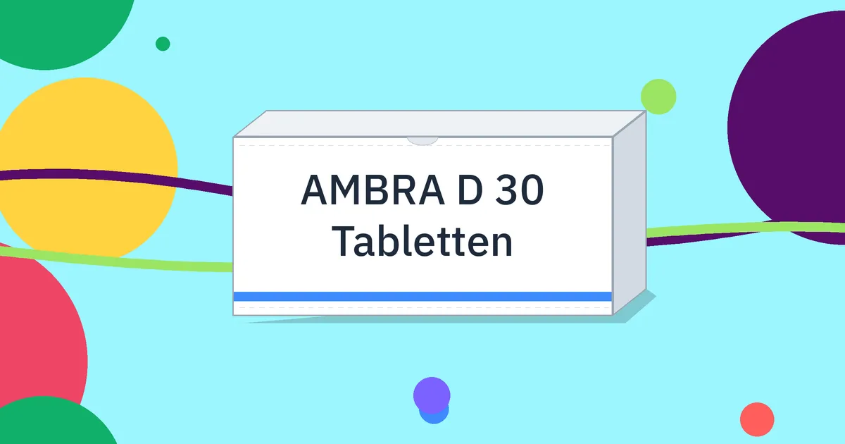 Symbolbild: Packung mit der Aufschrift AMBRA D 30 Tabletten (PZN 02624940) – Verfügbarkeit und Bezug in Apotheken in Frankfurt am Main