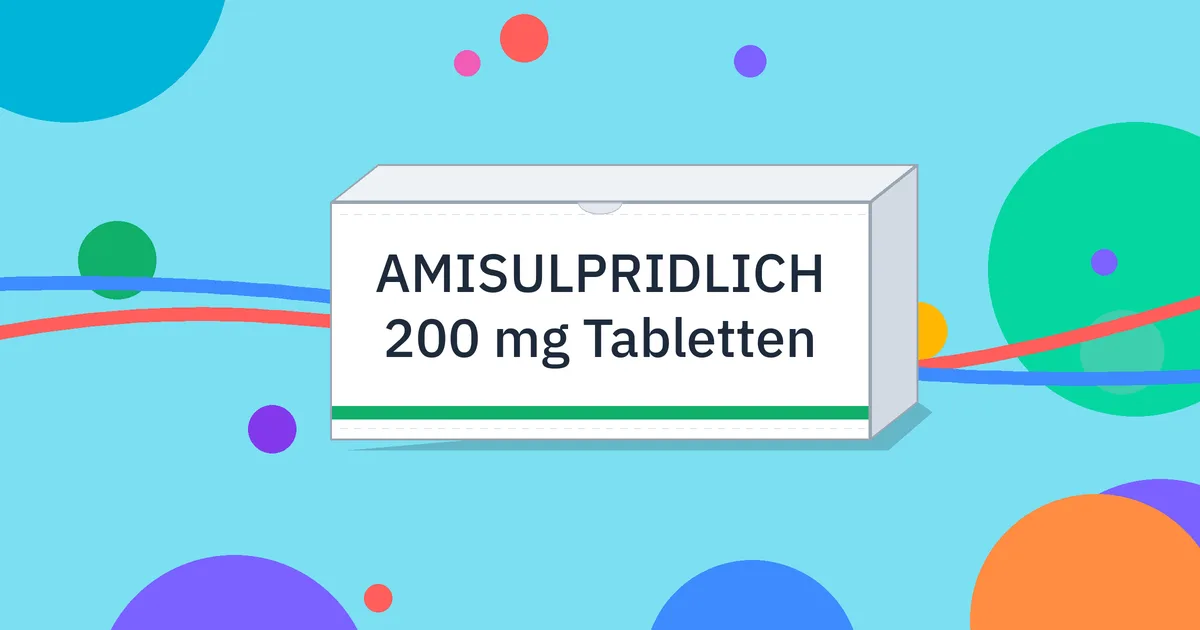 Symbolbild: Packung mit der Aufschrift AMISULPRIDLICH 200 mg Tabletten (PZN 19849910) – Verfügbarkeit und Bezug in Apotheken in Frankfurt am Main