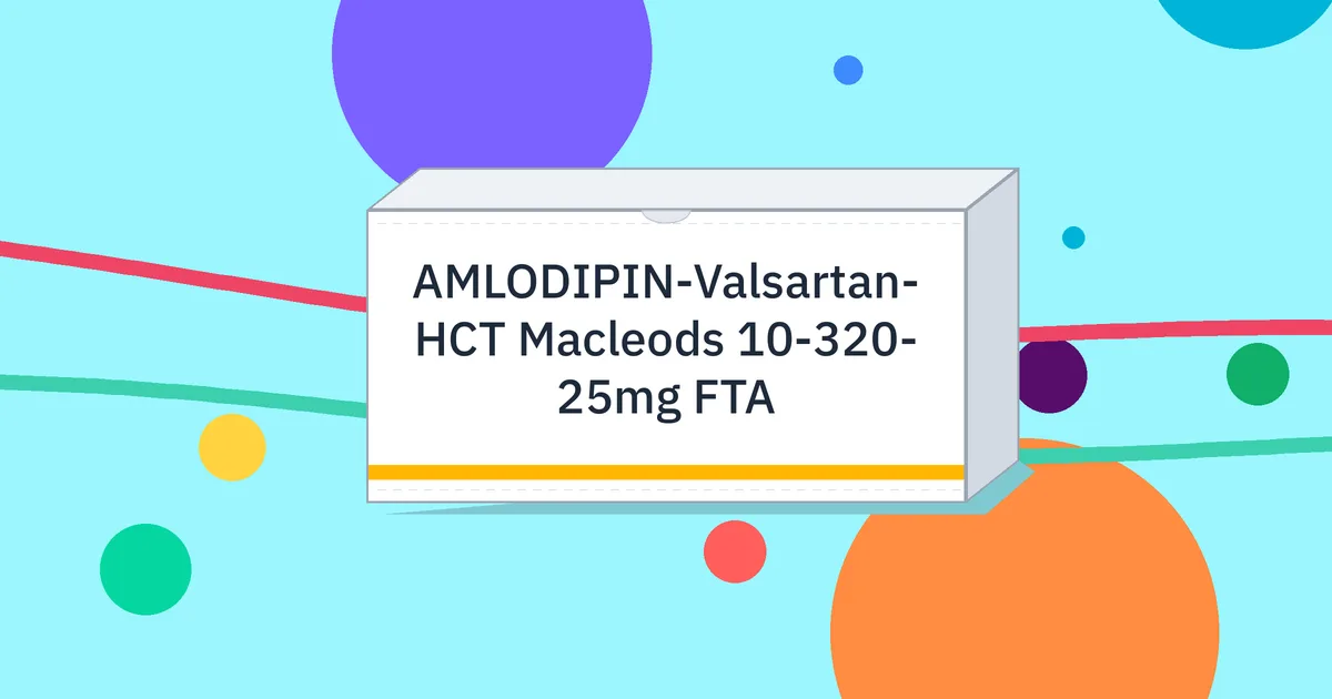 Symbolbild: Packung mit der Aufschrift AMLODIPIN-Valsartan-HCT Macleods 10-320-25mg FTA (PZN 20410154) – Verfügbarkeit und Bezug in Apotheken in Frankfurt am Main