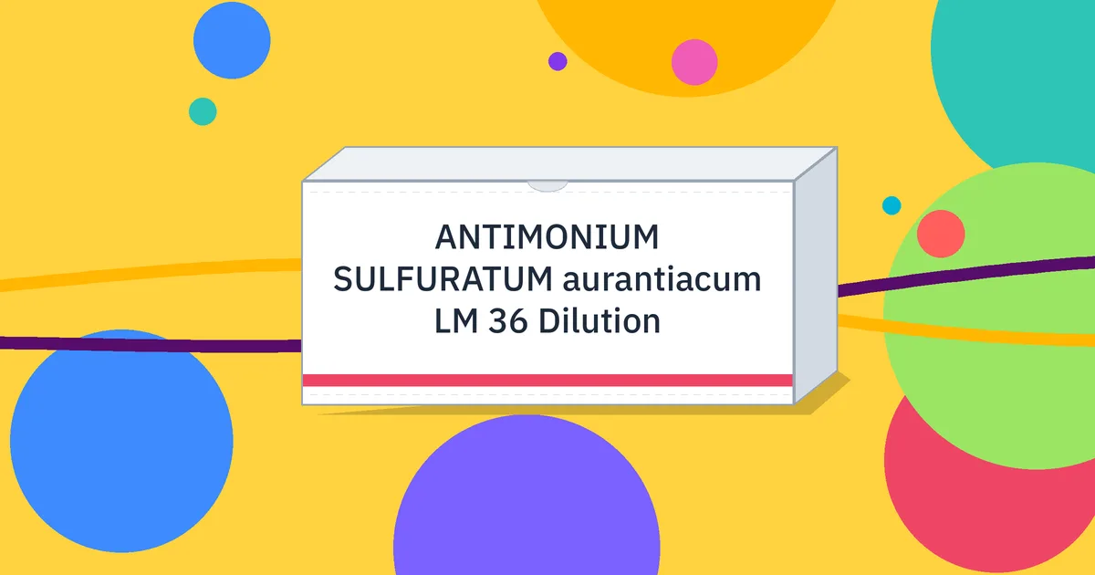 Symbolbild: Packung mit der Aufschrift ANTIMONIUM SULFURATUM aurantiacum LM 36 Dilution (PZN 13375842) – Verfügbarkeit und Bezug in Apotheken in Frankfurt am Main