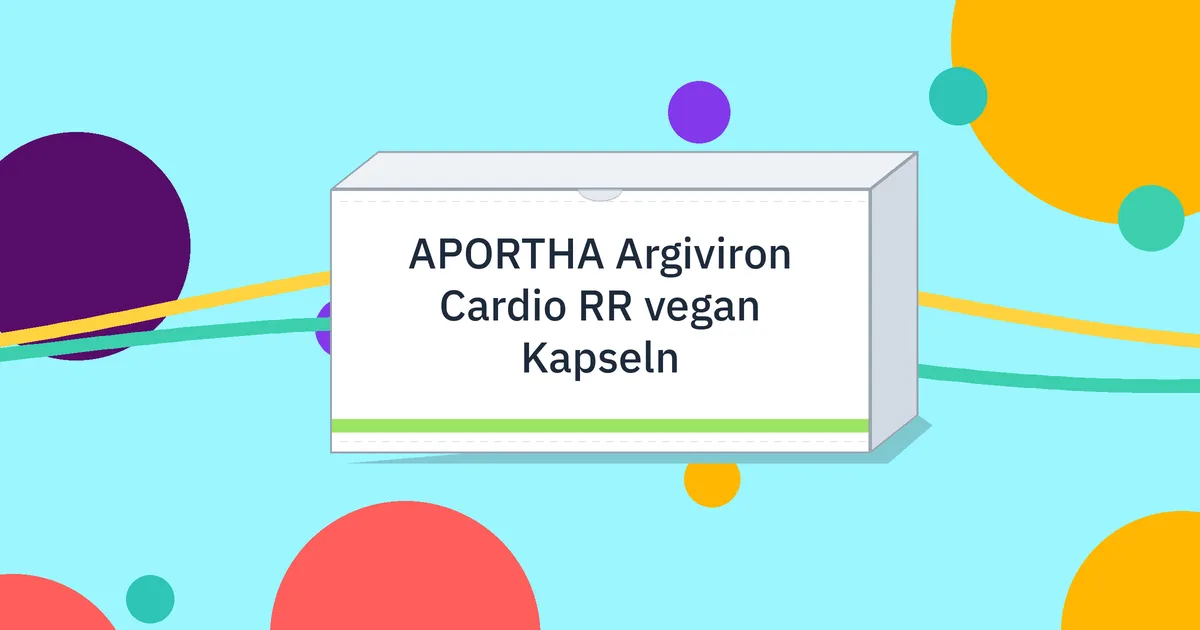 Symbolbild: Packung mit der Aufschrift APORTHA Argiviron Cardio RR vegan Kapseln (PZN 18774268) – Verfügbarkeit und Bezug in Apotheken in Frankfurt am Main