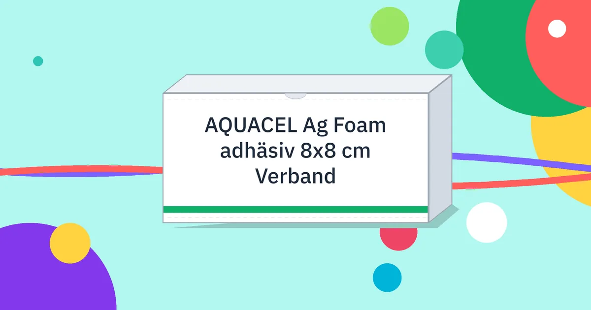 Symbolbild: Packung mit der Aufschrift AQUACEL Ag Foam adhäsiv 8x8 cm Verband (PZN 17152903) – Verfügbarkeit und Bezug in Apotheken in Frankfurt am Main