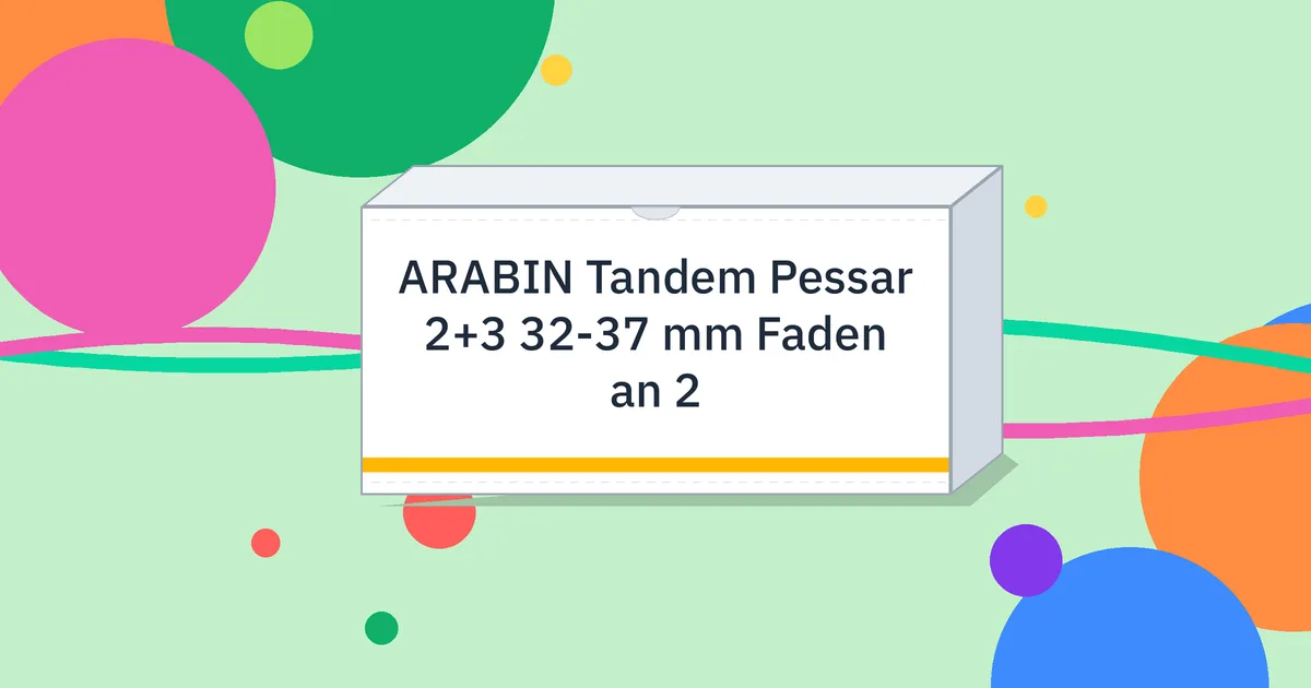 Symbolbild: Packung mit der Aufschrift ARABIN Tandem Pessar 2+3 32-37 mm Faden an 2 (PZN 16928193) – Verfügbarkeit und Bezug in Apotheken in Frankfurt am Main