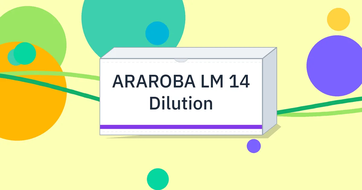 Symbolbild: Packung mit der Aufschrift ARAROBA LM 14 Dilution (PZN 13385674) – Verfügbarkeit und Bezug in Apotheken in Frankfurt am Main