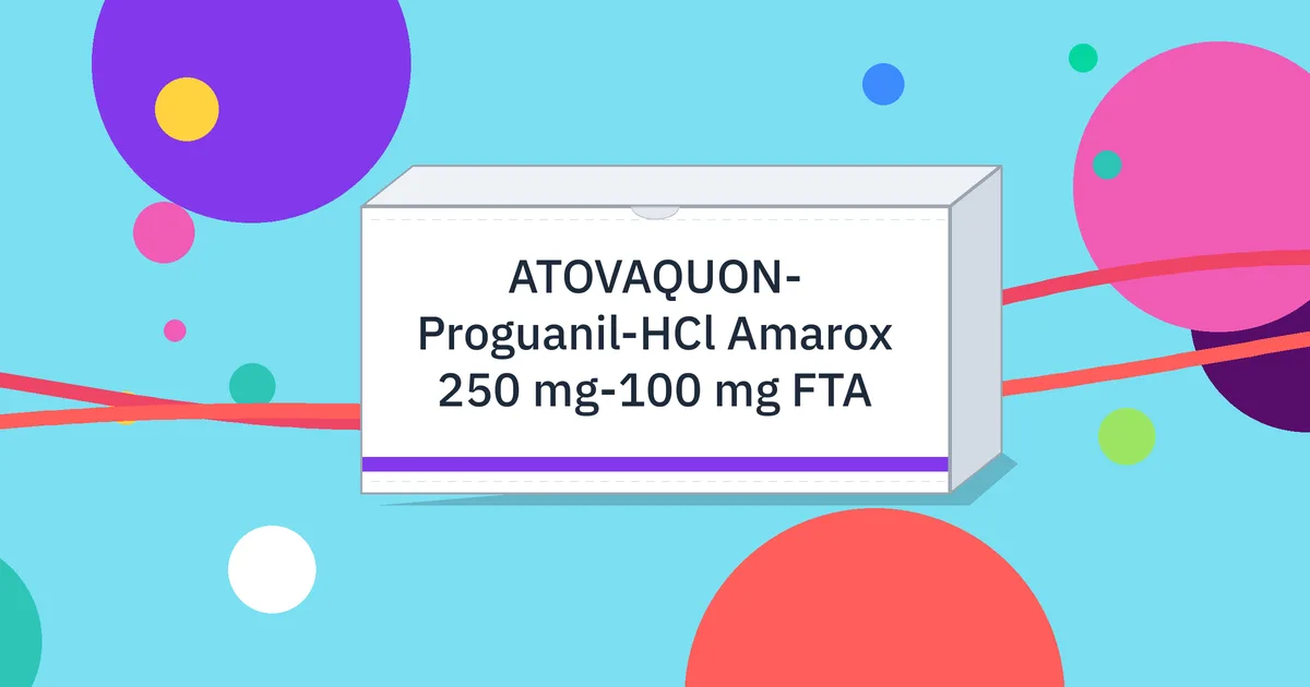 Symbolbild: Packung mit der Aufschrift ATOVAQUON-Proguanil-HCl Amarox 250 mg-100 mg FTA (PZN 18727286) – Verfügbarkeit und Bezug in Apotheken in Frankfurt am Main