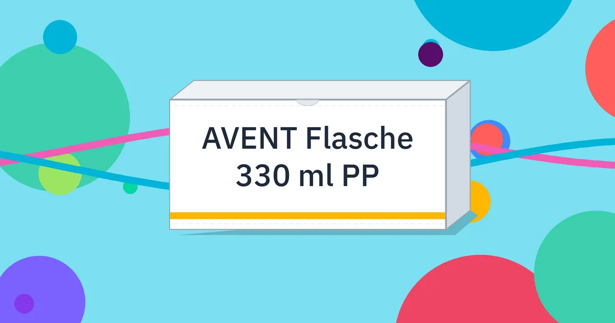 Symbolbild: Packung mit der Aufschrift AVENT Flasche 330 ml PP (PZN 06411632) – Verfügbarkeit und Bezug in Apotheken in Frankfurt am Main