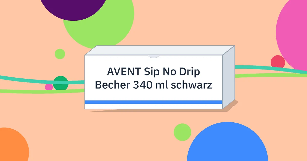 Symbolbild: Packung mit der Aufschrift AVENT Sip No Drip Becher 340 ml schwarz (PZN 10201395) – Verfügbarkeit und Bezug in Apotheken in Frankfurt am Main