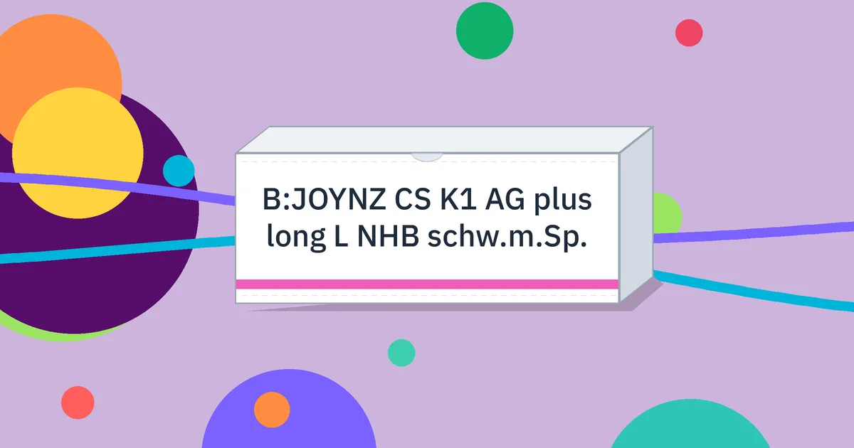 Symbolbild: Packung mit der Aufschrift B:JOYNZ CS K1 AG plus long L NHB schw.m.Sp. (PZN 20533833) – Verfügbarkeit und Bezug in Apotheken in Frankfurt am Main