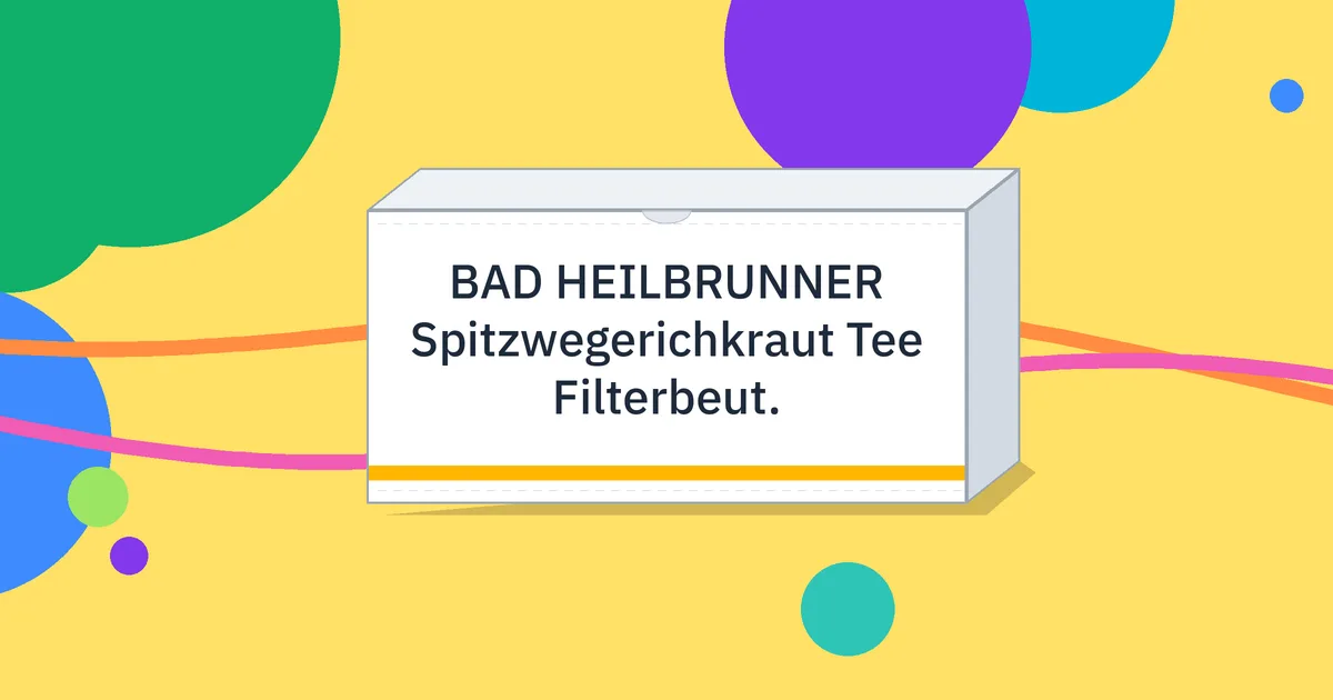 Symbolbild: Packung mit der Aufschrift BAD HEILBRUNNER Spitzwegerichkraut Tee Filterbeut. (PZN 02296105) – Verfügbarkeit und Bezug in Apotheken in Frankfurt am Main
