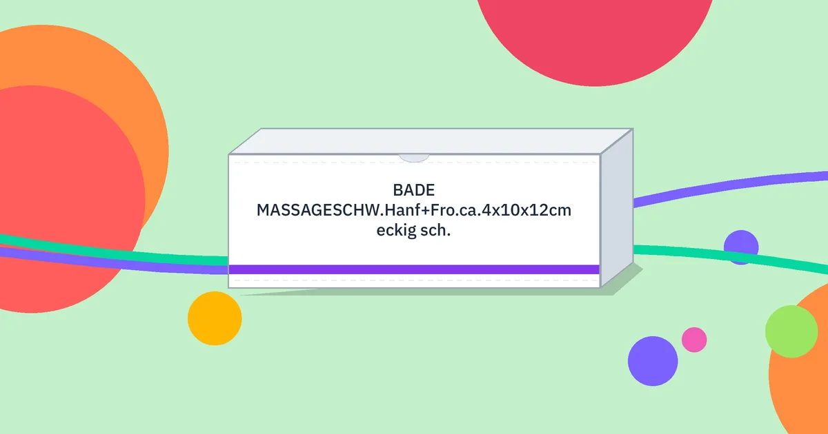 Symbolbild: Packung mit der Aufschrift BADE MASSAGESCHW.Hanf+Fro.ca.4x10x12cm eckig sch. (PZN 14154965) – Verfügbarkeit und Bezug in Apotheken in Frankfurt am Main