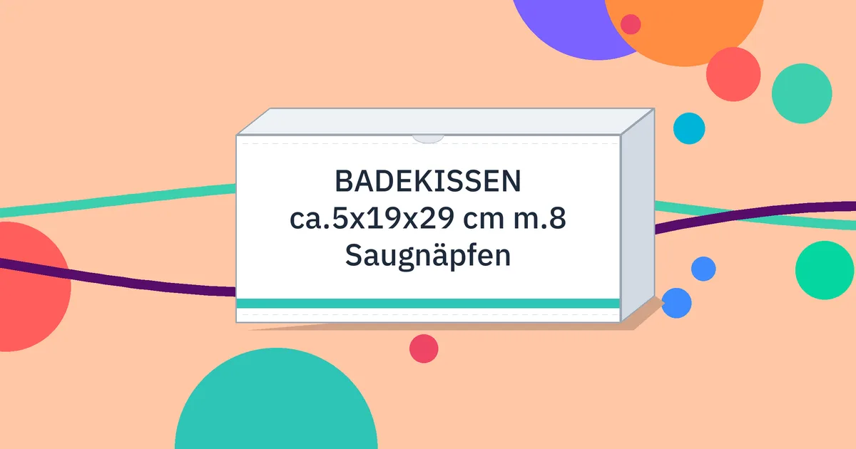 Symbolbild: Packung mit der Aufschrift BADEKISSEN ca.5x19x29 cm m.8 Saugnäpfen (PZN 16500377) – Verfügbarkeit und Bezug in Apotheken in Frankfurt am Main