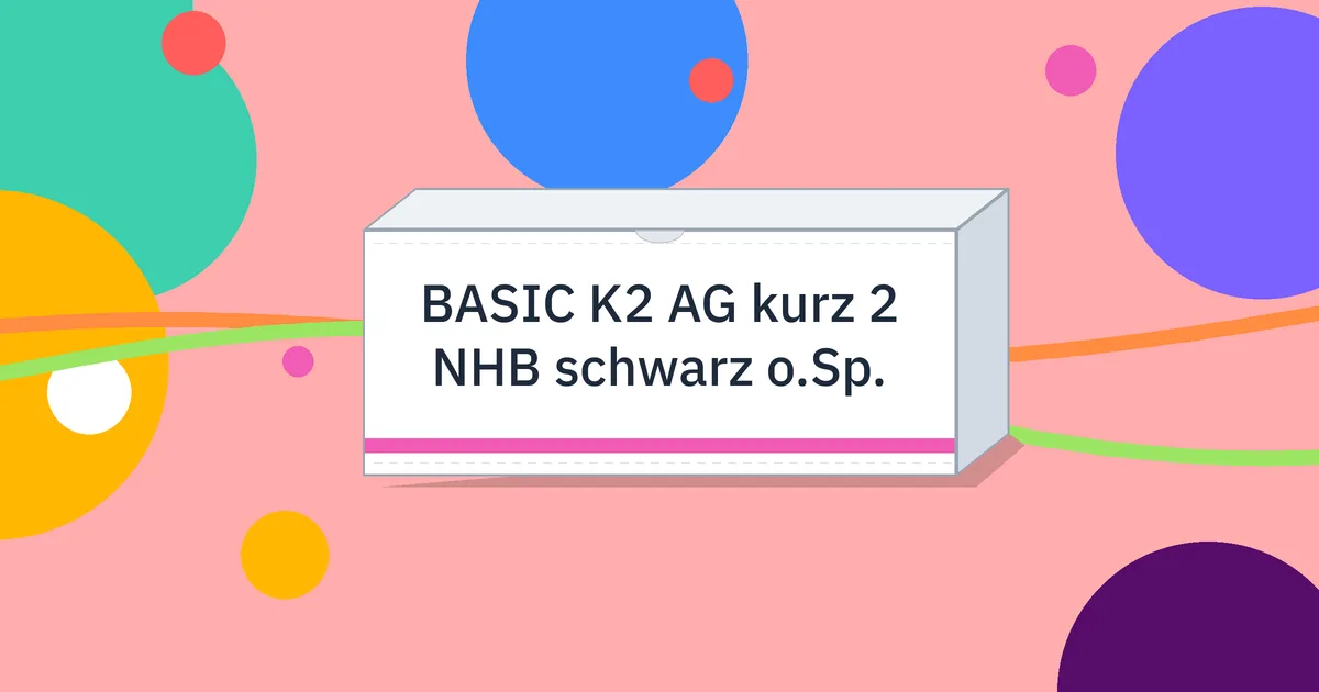 Symbolbild: Packung mit der Aufschrift BASIC K2 AG kurz 2 NHB schwarz o.Sp. (PZN 20266504) – Verfügbarkeit und Bezug in Apotheken in Frankfurt am Main