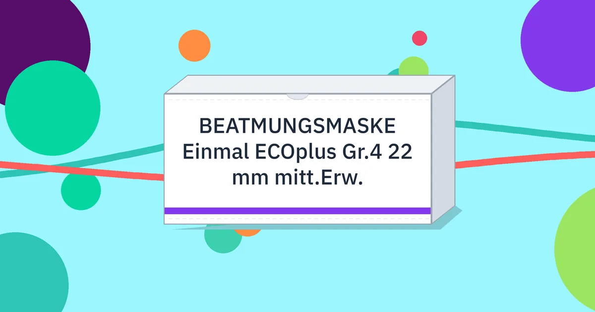 Symbolbild: Packung mit der Aufschrift BEATMUNGSMASKE Einmal ECOplus Gr.4 22 mm mitt.Erw. (PZN 10066448) – Verfügbarkeit und Bezug in Apotheken in Frankfurt am Main