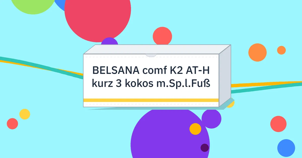 Symbolbild: Packung mit der Aufschrift BELSANA comf K2 AT-H kurz 3 kokos m.Sp.l.Fuß (PZN 12329490) – Verfügbarkeit und Bezug in Apotheken in Frankfurt am Main