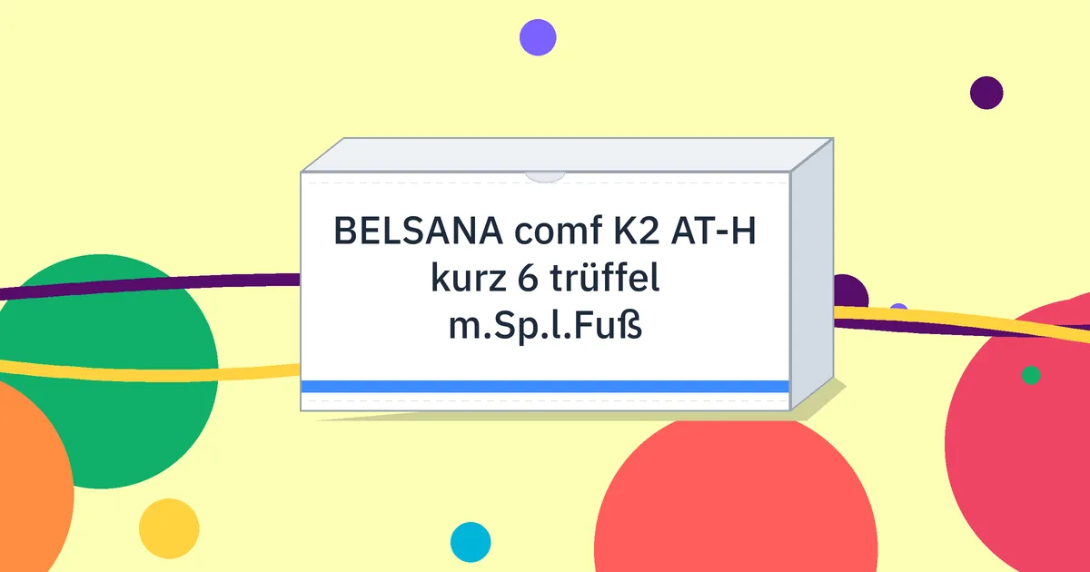 Symbolbild: Packung mit der Aufschrift BELSANA comf K2 AT-H kurz 6 trüffel m.Sp.l.Fuß (PZN 12332055) – Verfügbarkeit und Bezug in Apotheken in Frankfurt am Main