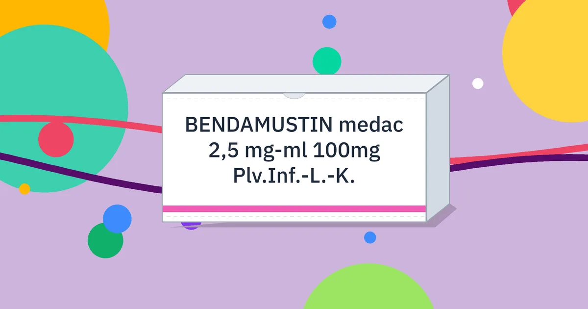 Symbolbild: Packung mit der Aufschrift BENDAMUSTIN medac 2,5 mg-ml 100mg Plv.Inf.-L.-K. (PZN 11314204) – Verfügbarkeit und Bezug in Apotheken in Frankfurt am Main