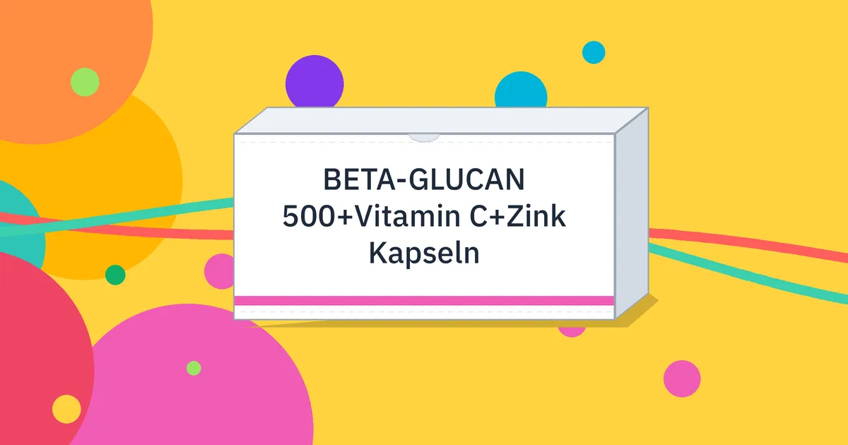 Symbolbild: Packung mit der Aufschrift BETA-GLUCAN 500+Vitamin C+Zink Kapseln (PZN 01451489) – Verfügbarkeit und Bezug in Apotheken in Frankfurt am Main