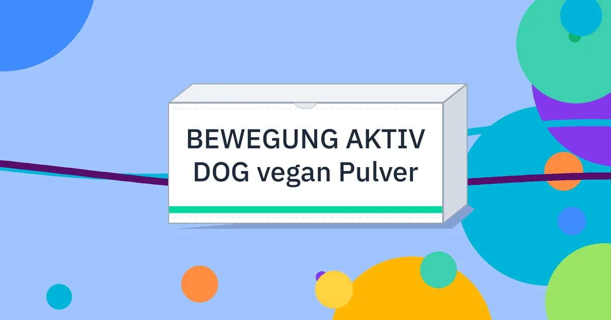 Symbolbild: Packung mit der Aufschrift BEWEGUNG AKTIV DOG vegan Pulver (PZN 15235832) – Verfügbarkeit und Bezug in Apotheken in Frankfurt am Main