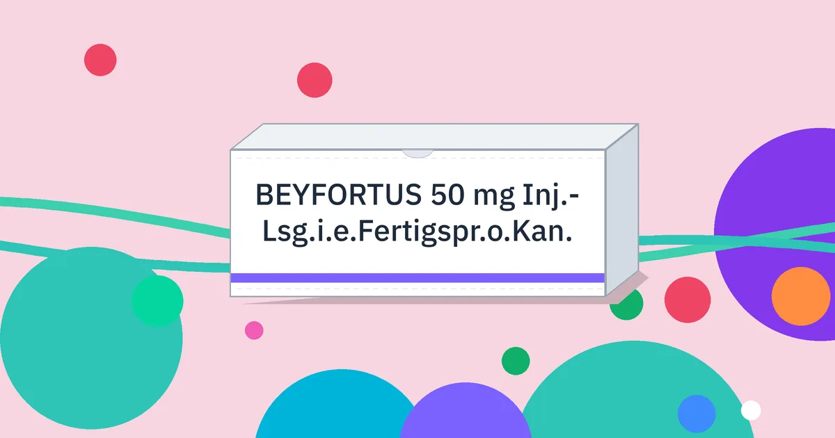 Symbolbild: Packung mit der Aufschrift BEYFORTUS 50 mg Inj.-Lsg.i.e.Fertigspr.o.Kan. (PZN 18425763) – Verfügbarkeit und Bezug in Apotheken in Frankfurt am Main