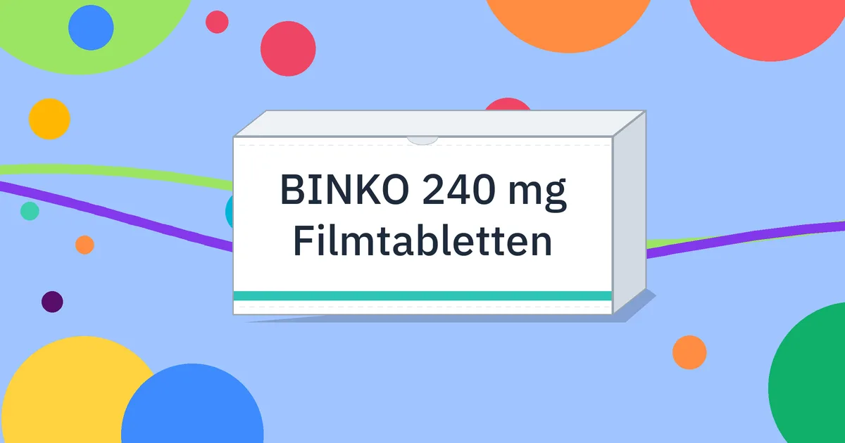 Symbolbild: Packung mit der Aufschrift BINKO 240 mg Filmtabletten (PZN 11645852) – Verfügbarkeit und Bezug in Apotheken in Frankfurt am Main