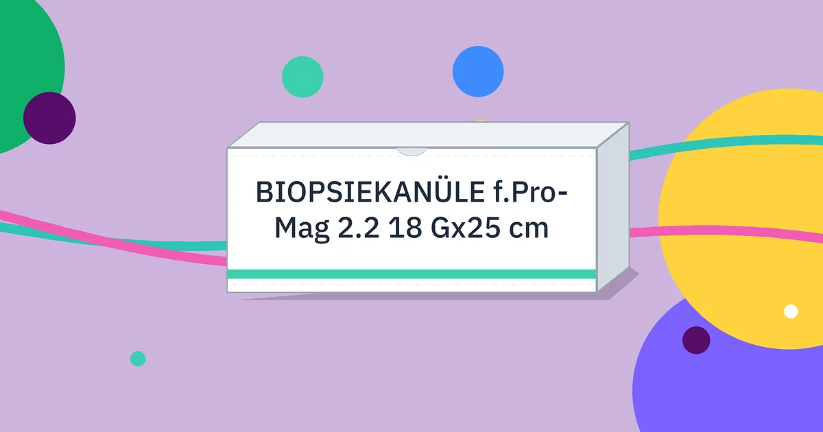 Symbolbild: Packung mit der Aufschrift BIOPSIEKANÜLE f.Pro-Mag 2.2 18 Gx25 cm (PZN 04507658) – Verfügbarkeit und Bezug in Apotheken in Frankfurt am Main