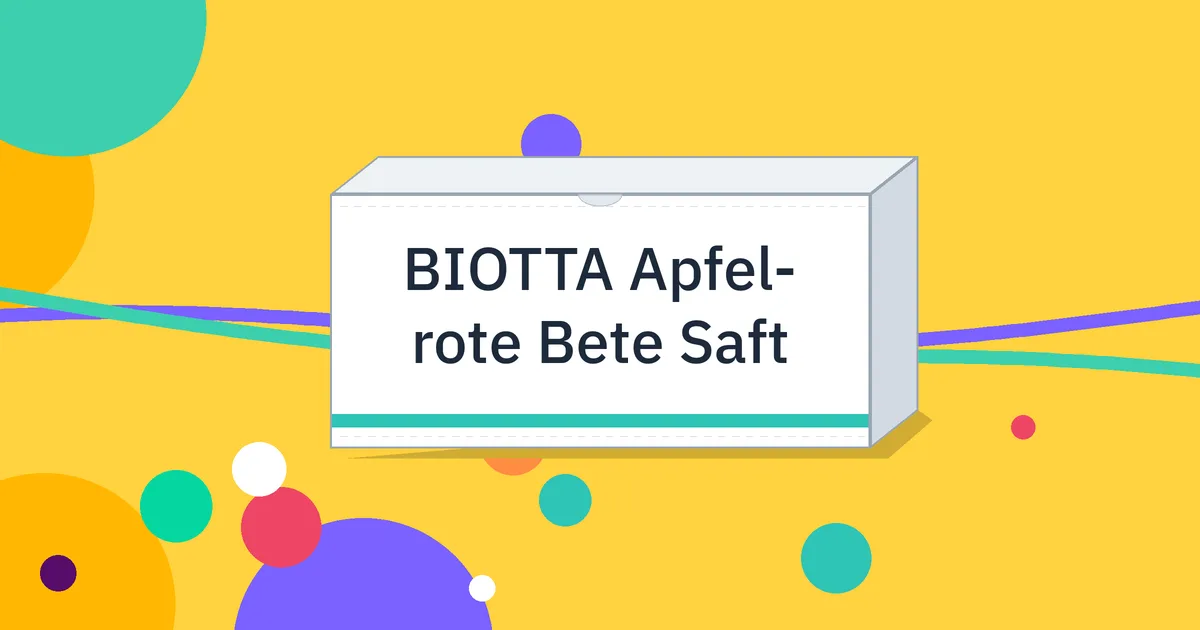 Symbolbild: Packung mit der Aufschrift BIOTTA Apfel-rote Bete Saft (PZN 13623665) – Verfügbarkeit und Bezug in Apotheken in Frankfurt am Main