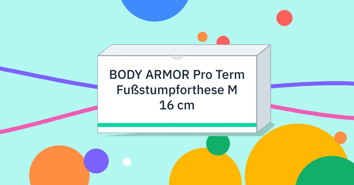 Symbolbild: Packung mit der Aufschrift BODY ARMOR Pro Term Fußstumpforthese M 16 cm (PZN 16630631) – Verfügbarkeit und Bezug in Apotheken in Frankfurt am Main