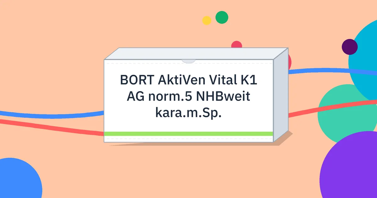 Symbolbild: Packung mit der Aufschrift BORT AktiVen Vital K1 AG norm.5 NHBweit kara.m.Sp. (PZN 13735370) – Verfügbarkeit und Bezug in Apotheken in Frankfurt am Main