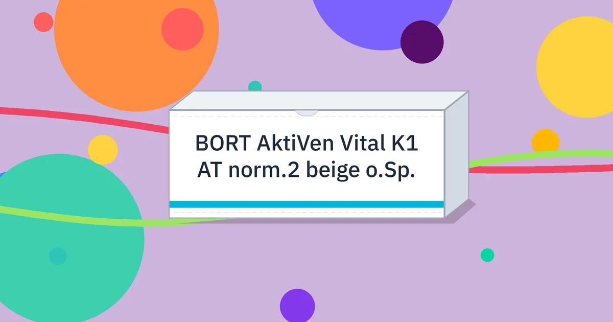 Symbolbild: Packung mit der Aufschrift BORT AktiVen Vital K1 AT norm.2 beige o.Sp. (PZN 13738279) – Verfügbarkeit und Bezug in Apotheken in Frankfurt am Main