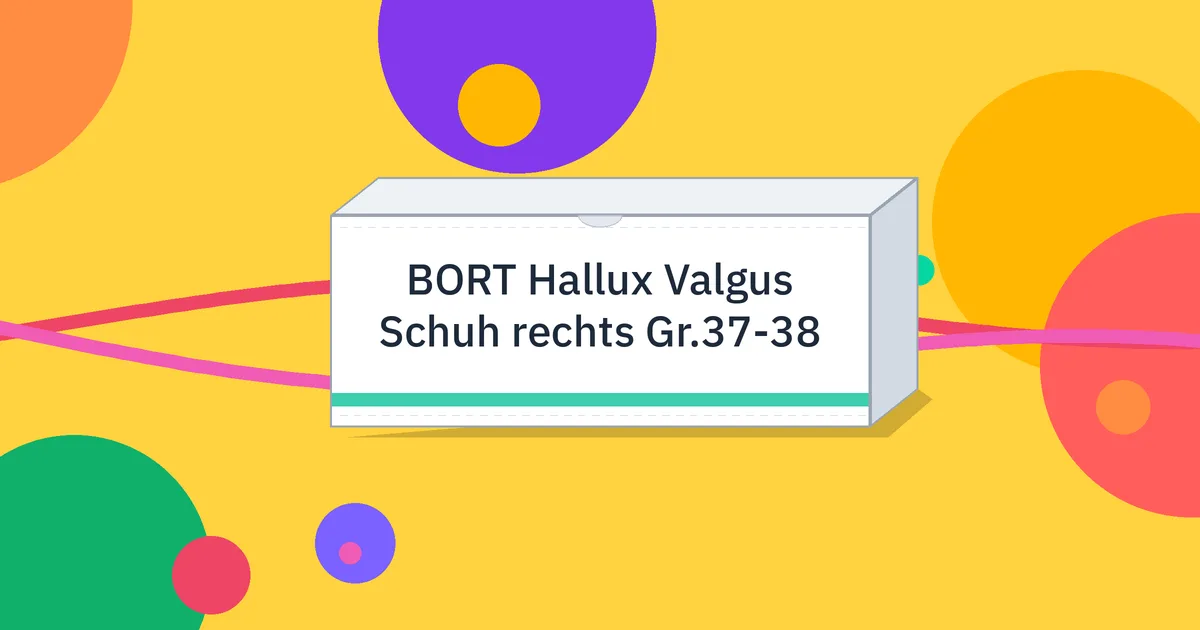 Symbolbild: Packung mit der Aufschrift BORT Hallux Valgus Schuh rechts Gr.37-38 (PZN 08528025) – Verfügbarkeit und Bezug in Apotheken in Frankfurt am Main