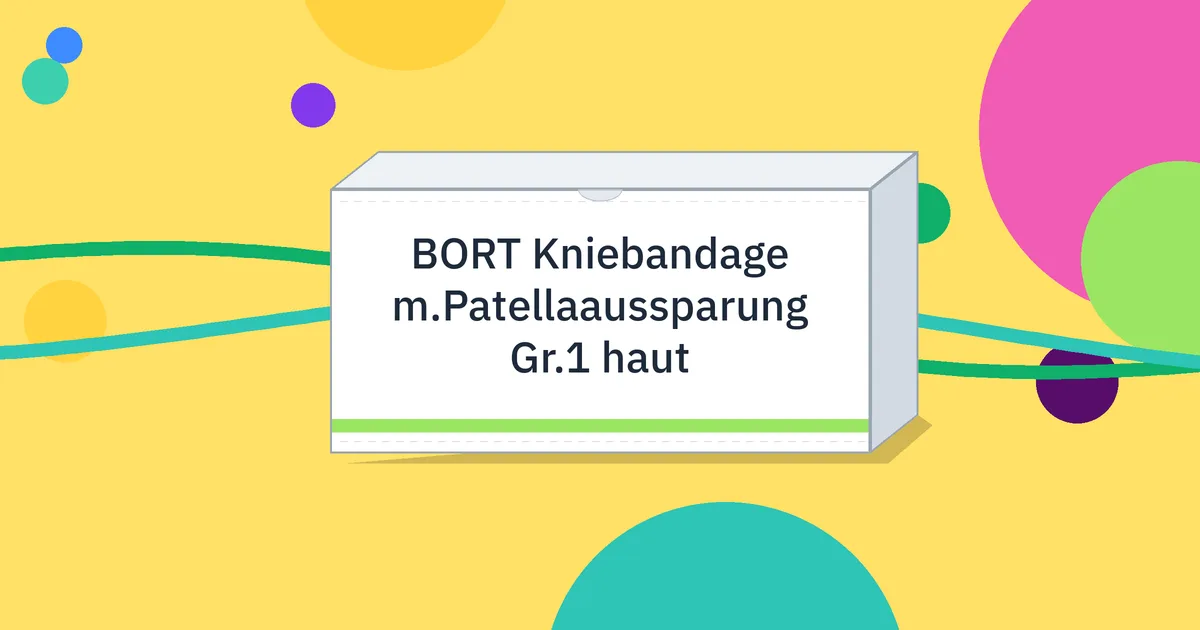 Symbolbild: Packung mit der Aufschrift BORT Kniebandage m.Patellaaussparung Gr.1 haut (PZN 16844740) – Verfügbarkeit und Bezug in Apotheken in Frankfurt am Main