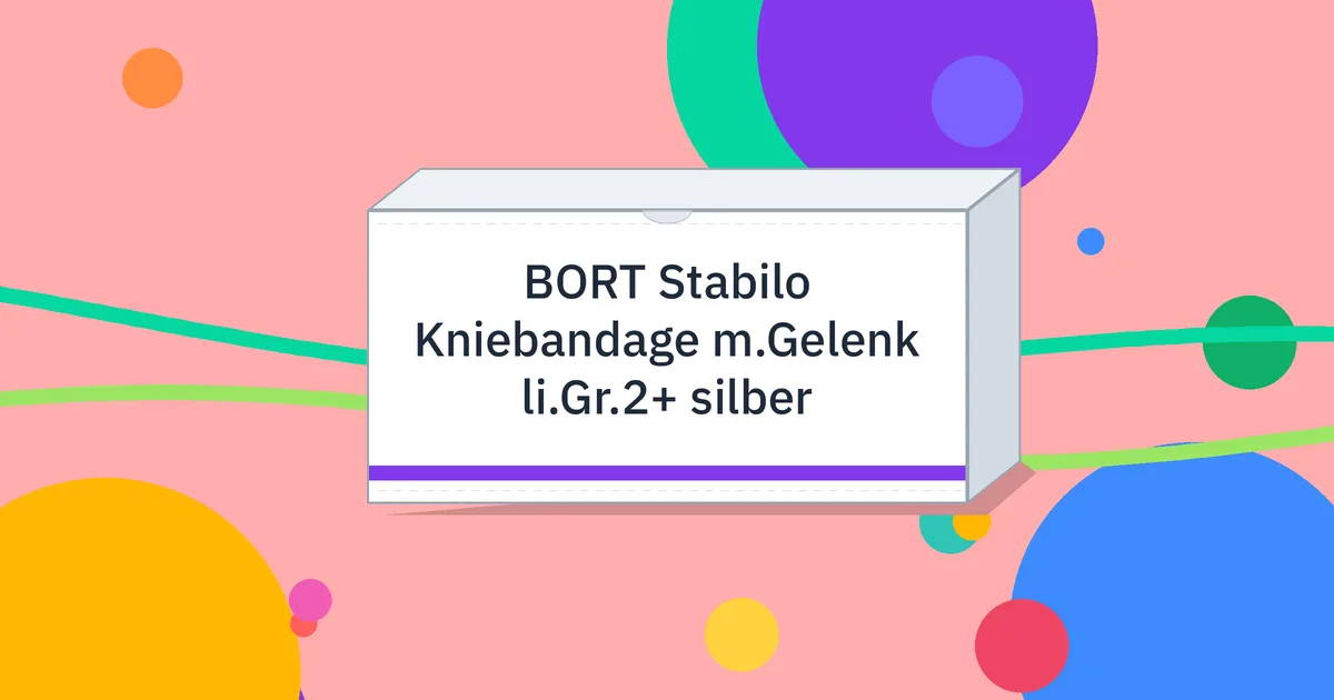 Symbolbild: Packung mit der Aufschrift BORT Stabilo Kniebandage m.Gelenk li.Gr.2+ silber (PZN 16845805) – Verfügbarkeit und Bezug in Apotheken in Frankfurt am Main