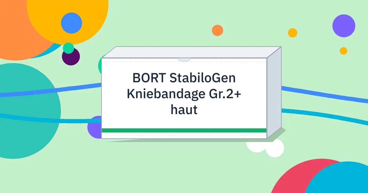 Symbolbild: Packung mit der Aufschrift BORT StabiloGen Kniebandage Gr.2+ haut (PZN 16846408) – Verfügbarkeit und Bezug in Apotheken in Frankfurt am Main