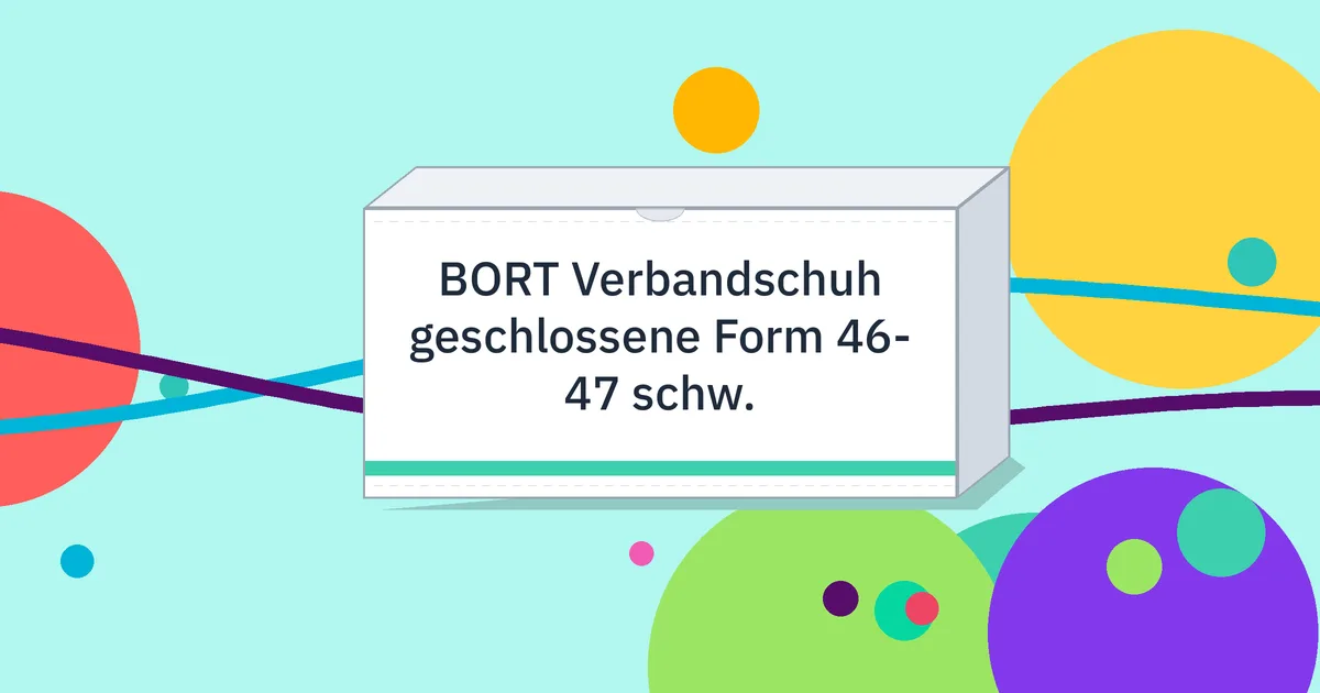 Symbolbild: Packung mit der Aufschrift BORT Verbandschuh geschlossene Form 46-47 schw. (PZN 07670494) – Verfügbarkeit und Bezug in Apotheken in Frankfurt am Main