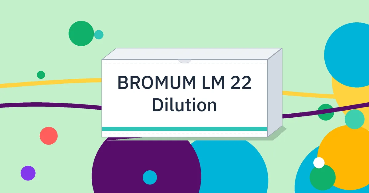 Symbolbild: Packung mit der Aufschrift BROMUM LM 22 Dilution (PZN 12796659) – Verfügbarkeit und Bezug in Apotheken in Frankfurt am Main